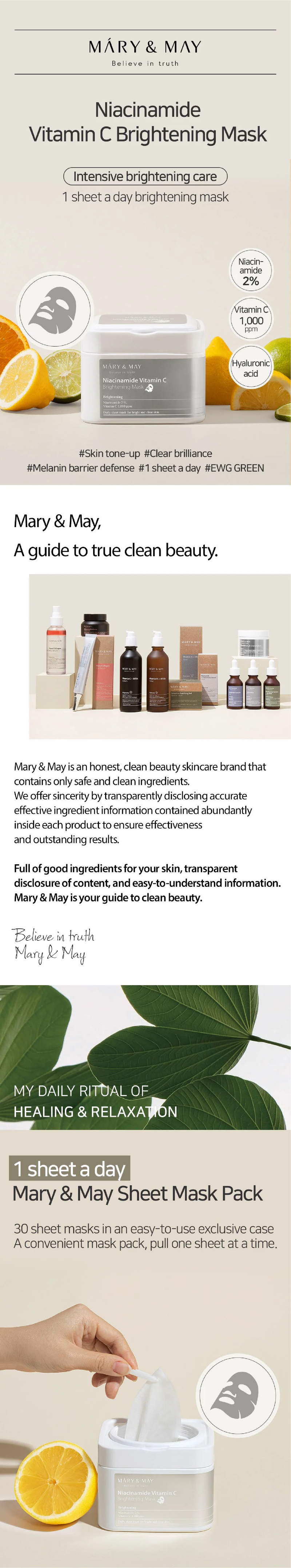 MARY & MAY Niacinamide Vitamin C Brightening Mask 30pcs – STORE K BEAUTY